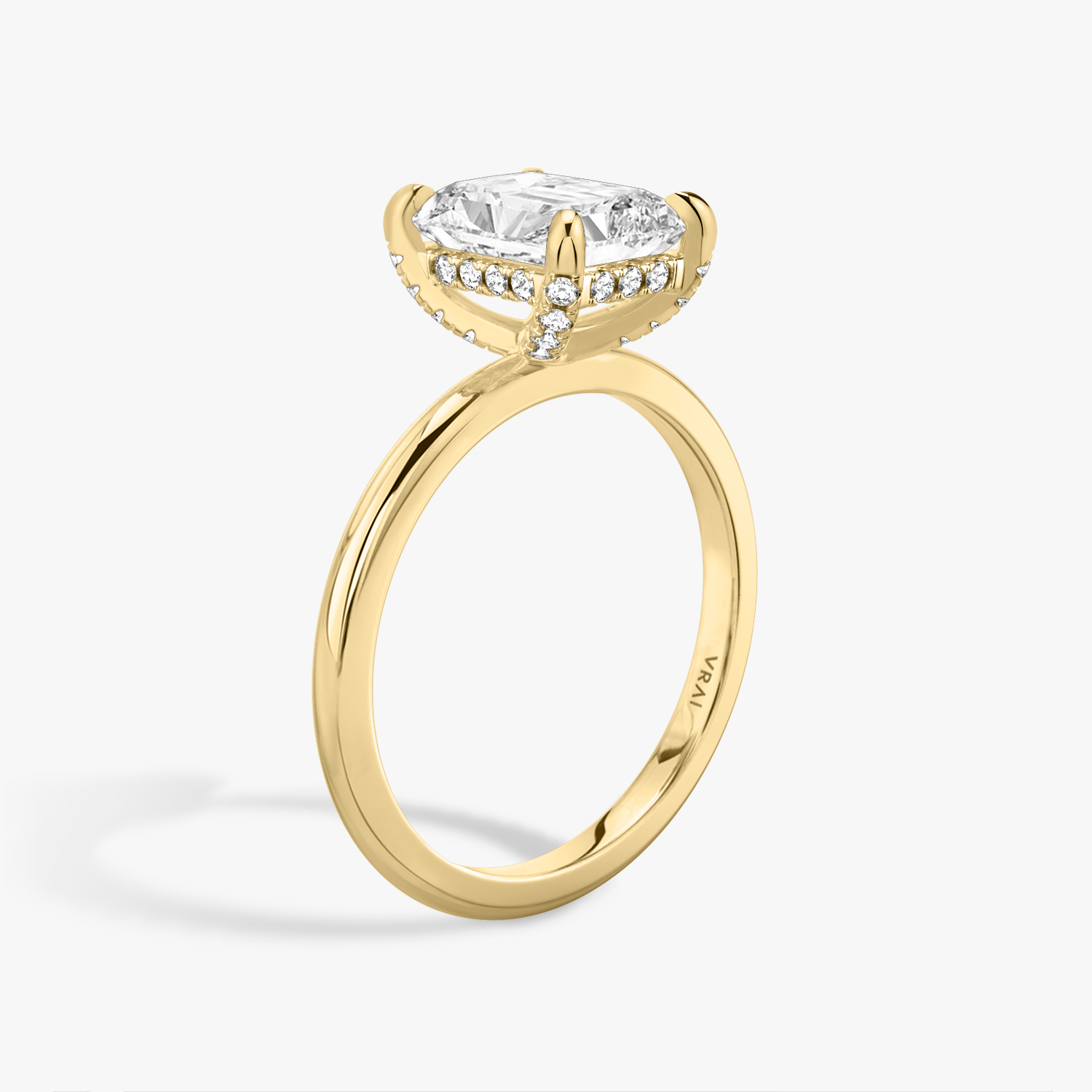 The Classic Hidden Halo Radiant Engagement Ring | Plain Band | Yellow Gold