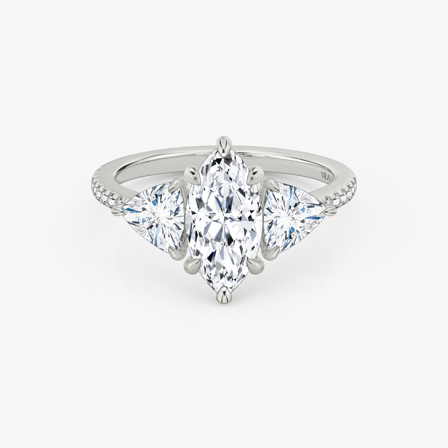 Three Stone Marquise Engagement Ring | Pavé Band | White Gold