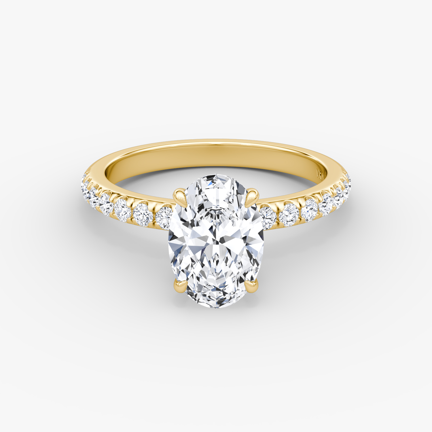 The Veiled Halo Oval Engagement Ring | Pave Band | Yellow Gold