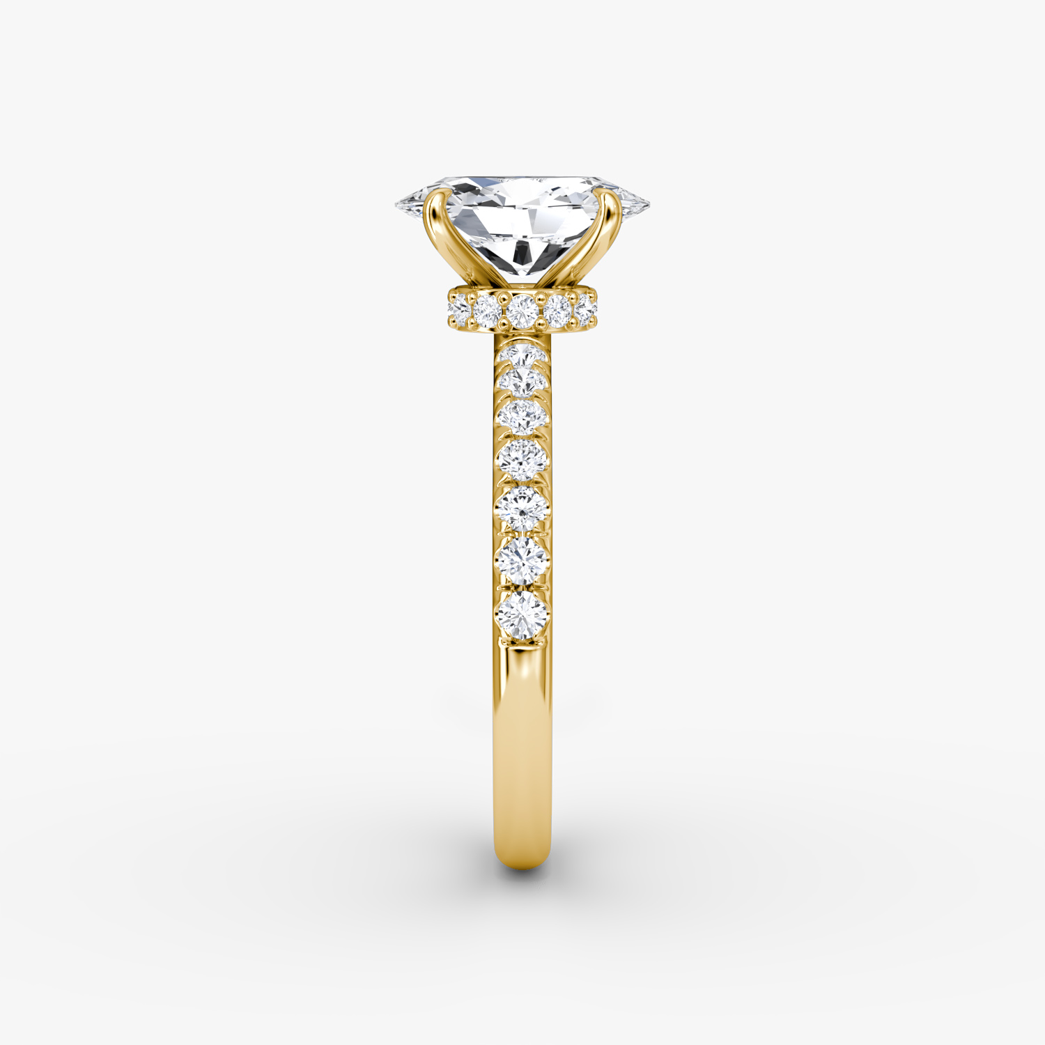 The Veiled Halo Oval Engagement Ring | Pave Band | Yellow Gold