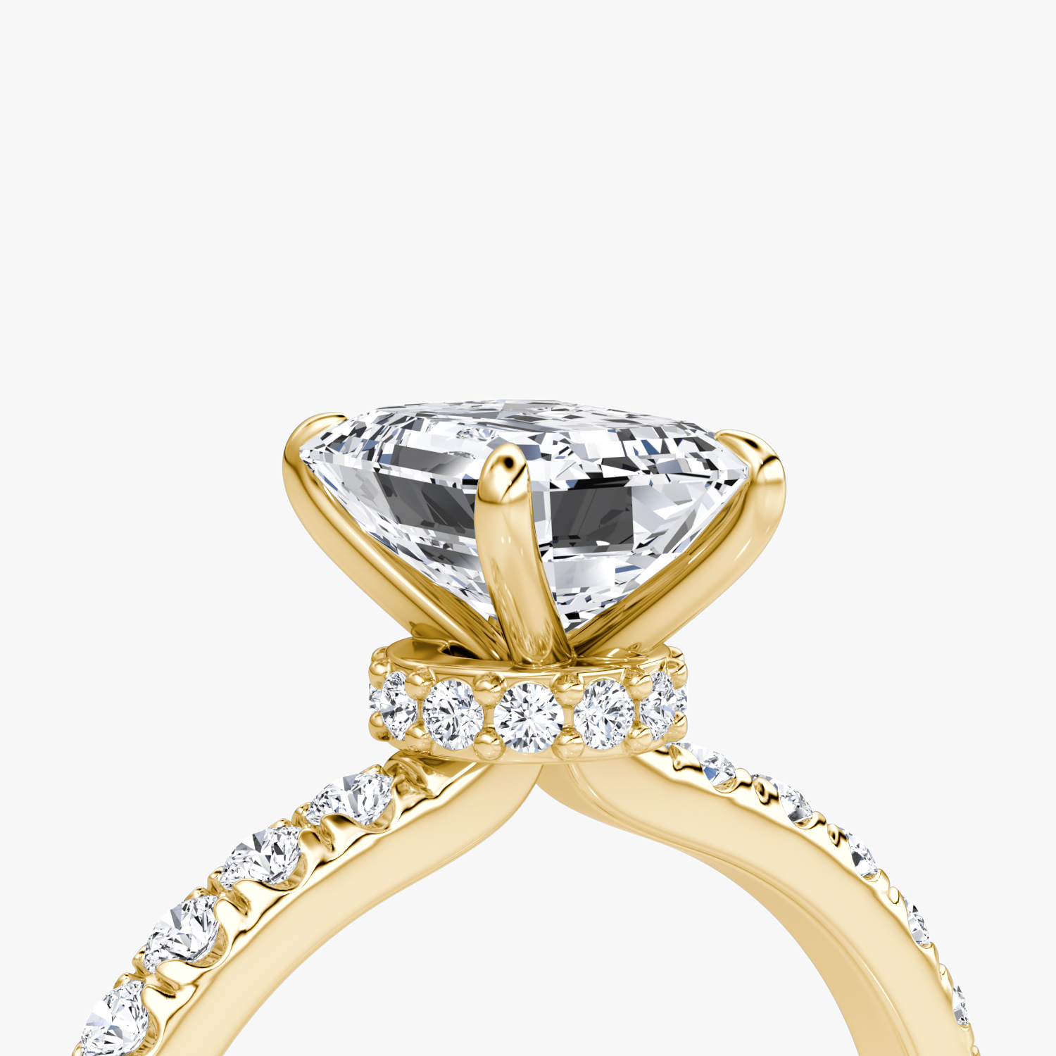 The Veiled Halo Emerald Engagement Ring | Pave Band | Yellow Gold