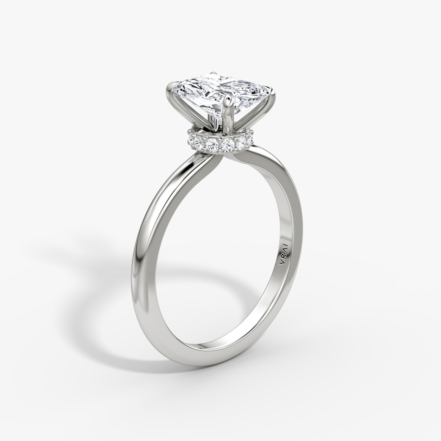 The Veiled Halo Radiant Engagement Ring | Plain Band | Platinum