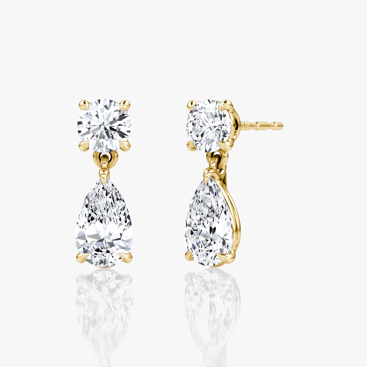 Signature Duo Drop Earrings in Yellow Gold | 0.75ct Per Earring | Round ...