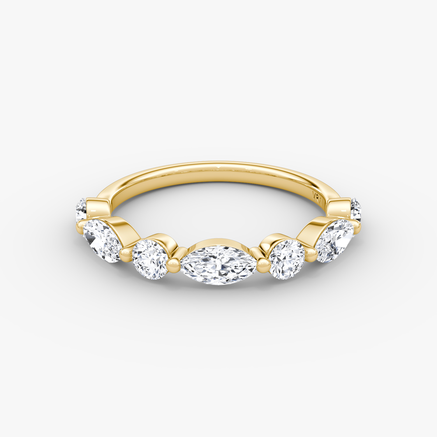The Mixed Shape Single Shared Prong Band in Yellow Gold