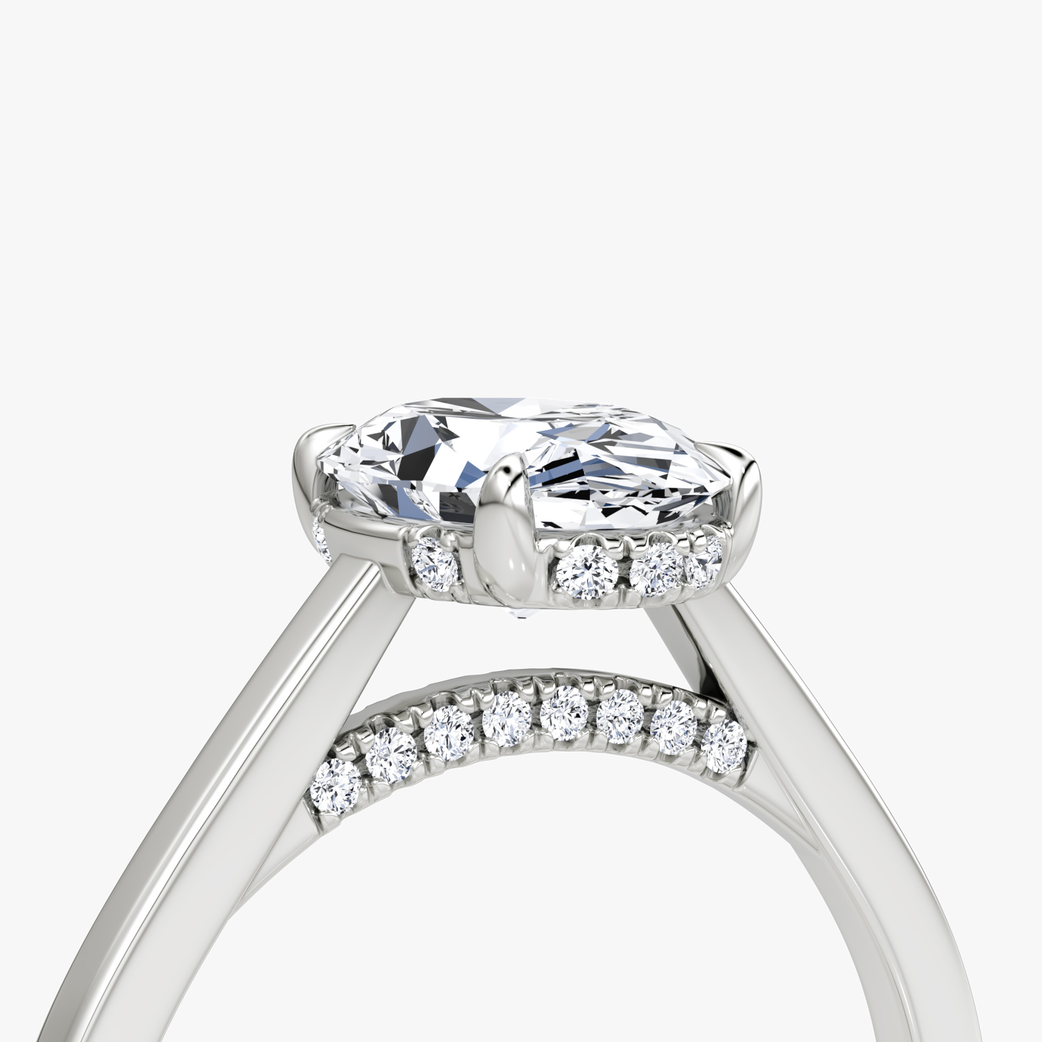 The Pavé Bridge Oval Engagement Ring | Plain Band | White Gold