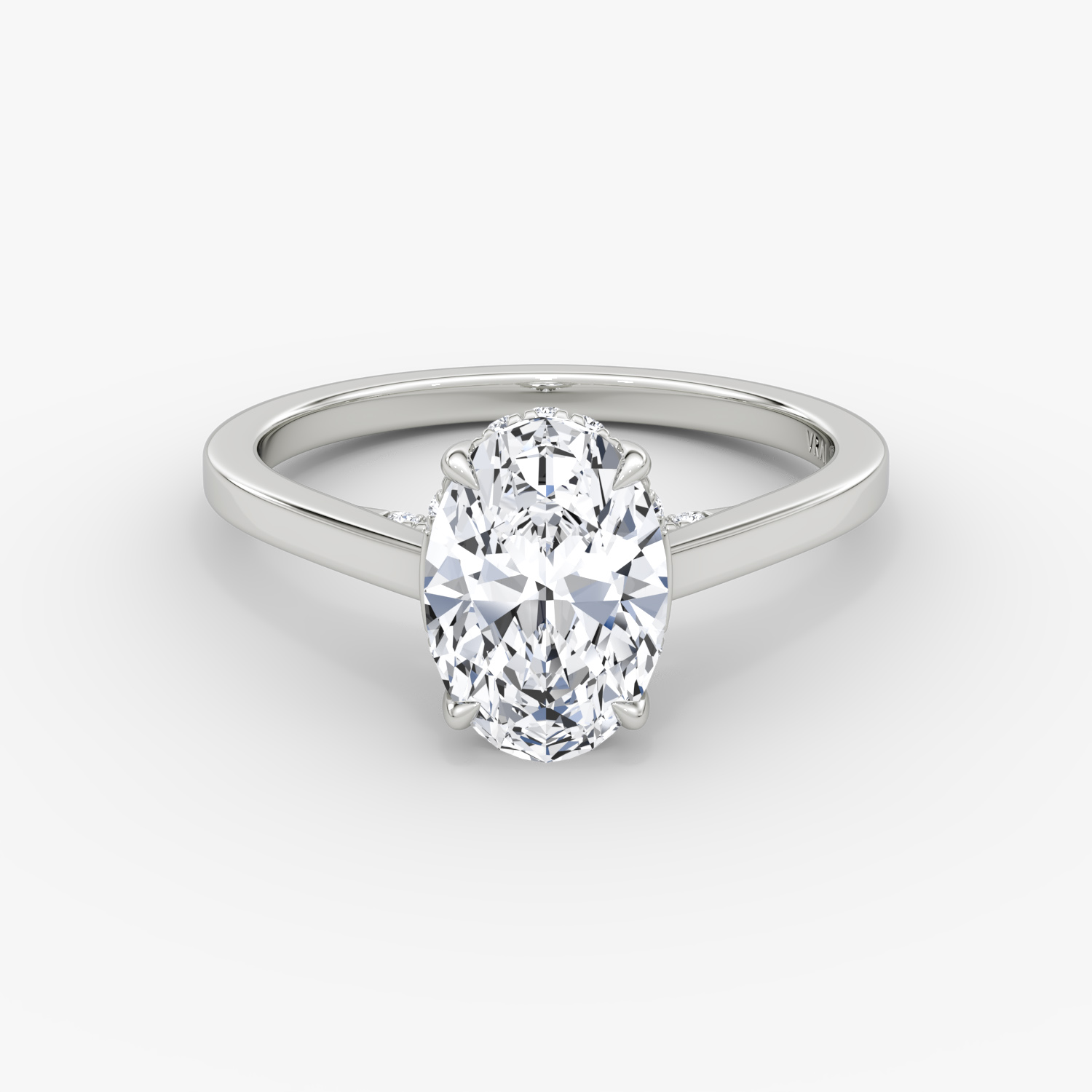 The Pavé Bridge Oval Engagement Ring | Plain Band | White Gold