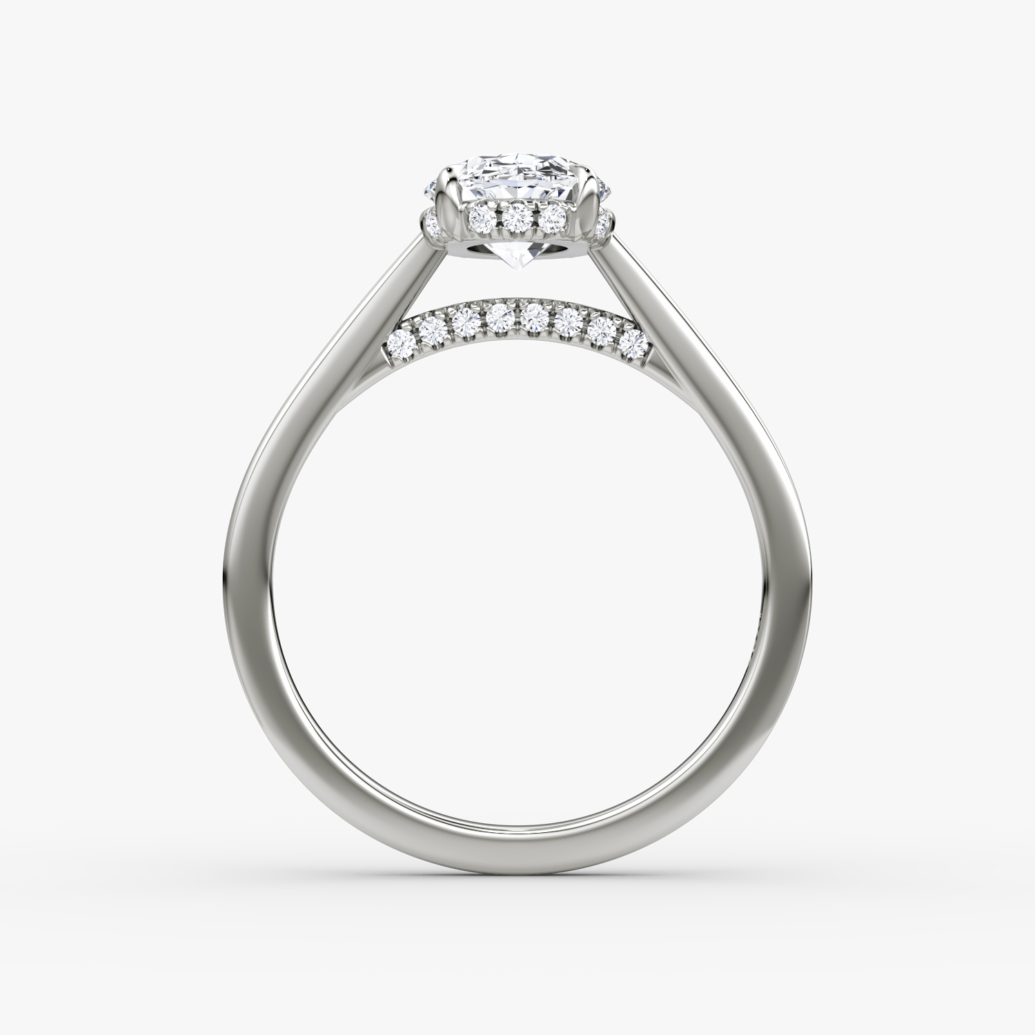 The Pavé Bridge Oval Engagement Ring | Plain Band | White Gold