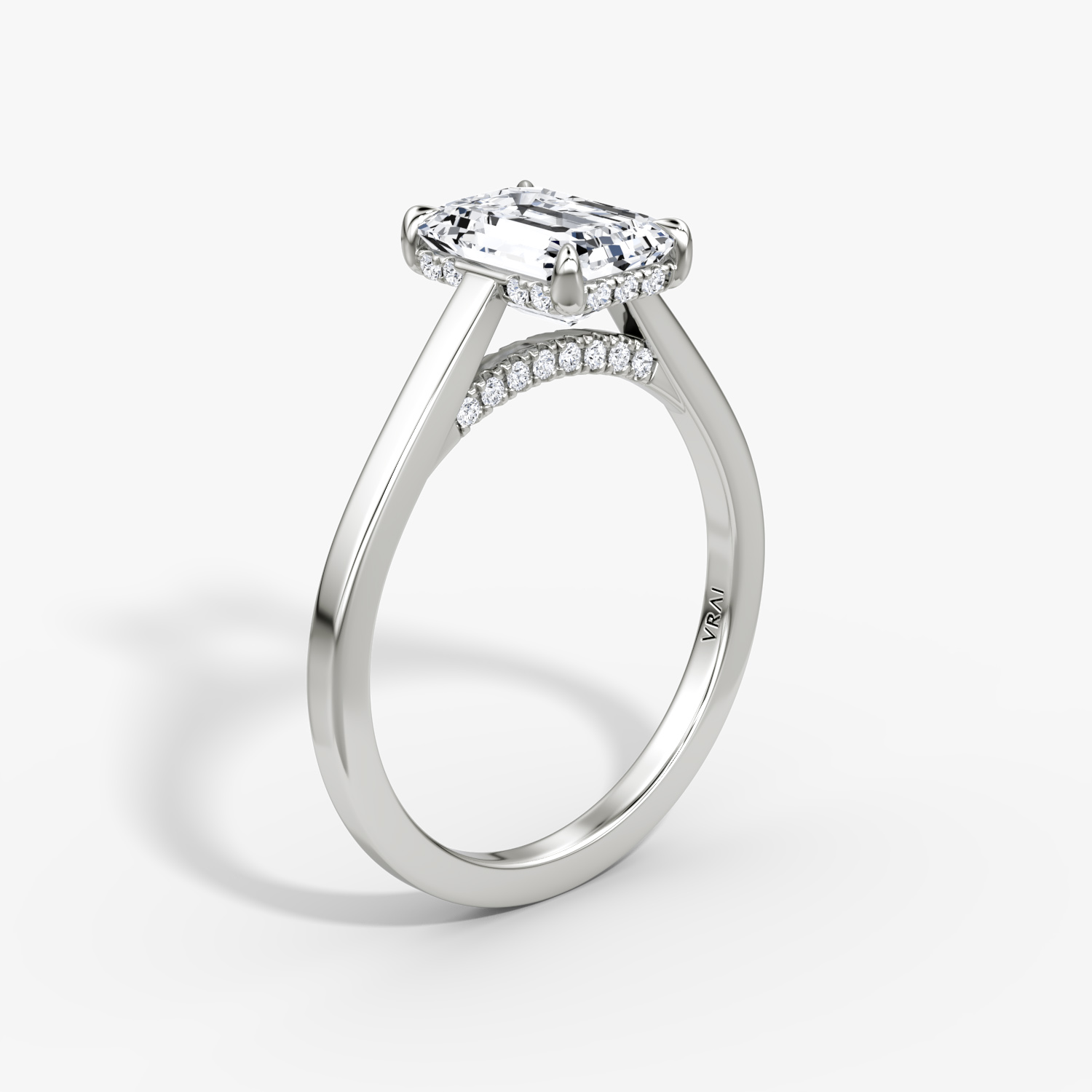 The Pavé Bridge Emerald Engagement Ring | Plain Band | White Gold