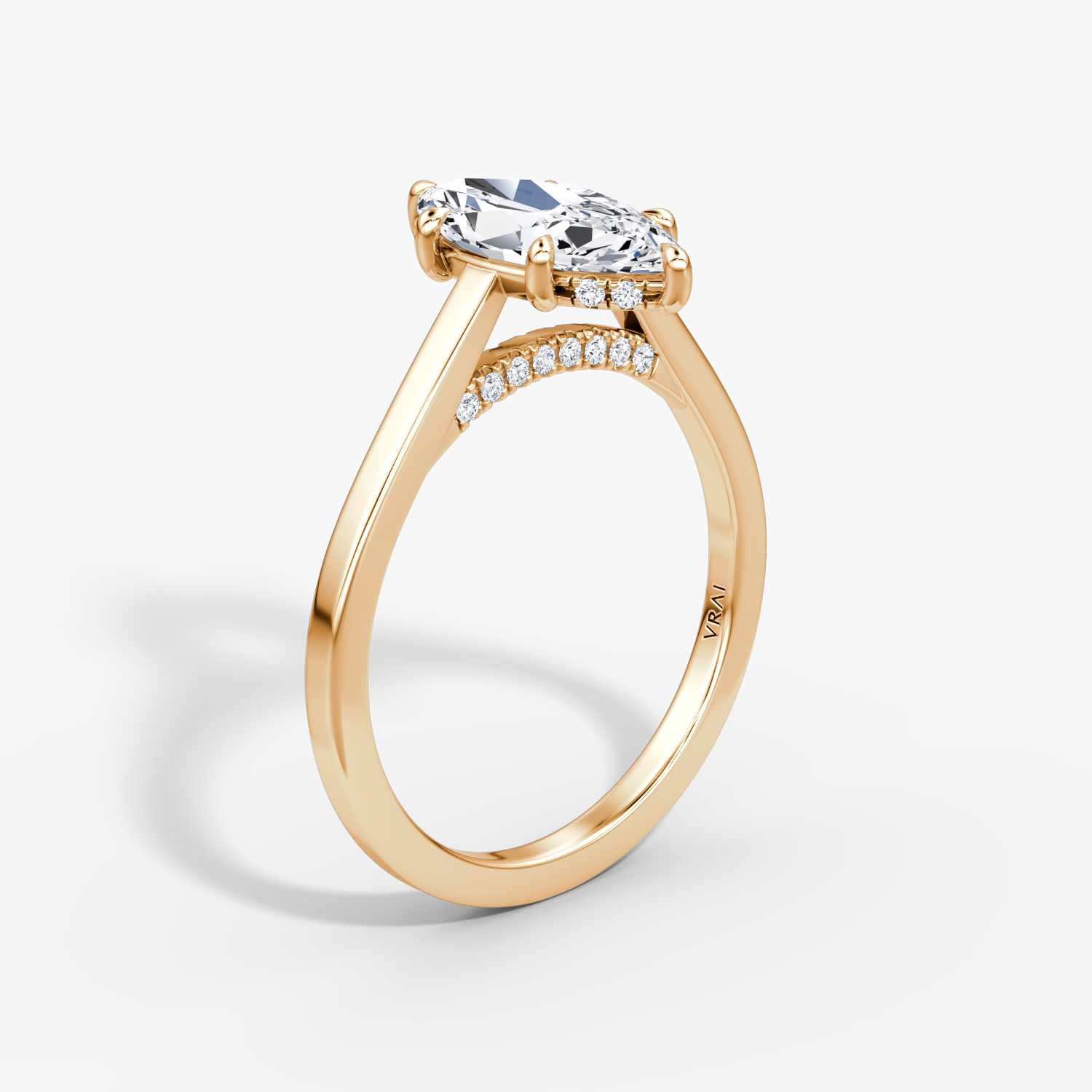 The Pavé Bridge Marquise Engagement Ring | Plain Band | Rose Gold