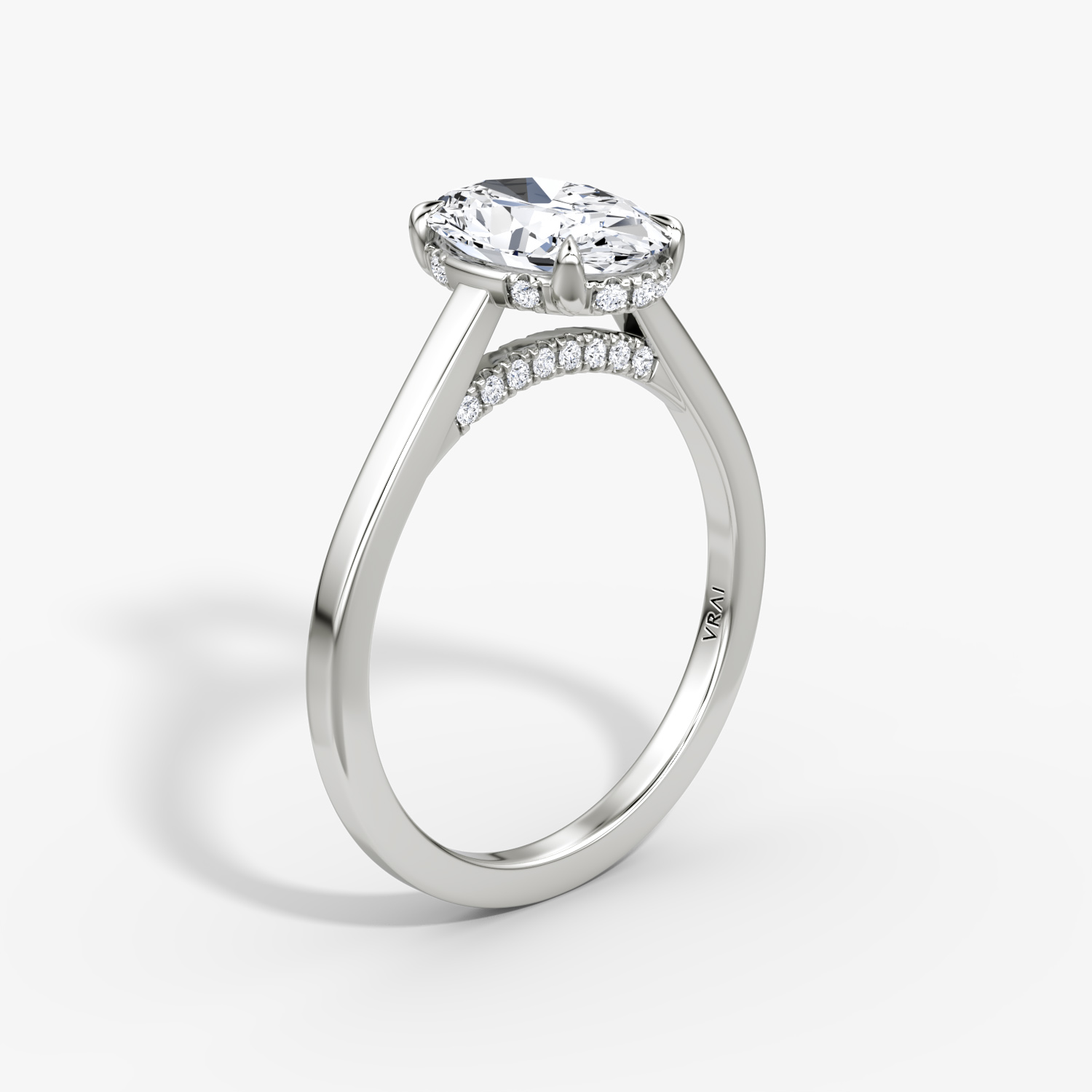 The Pavé Bridge Oval Engagement Ring | Plain Band | Platinum