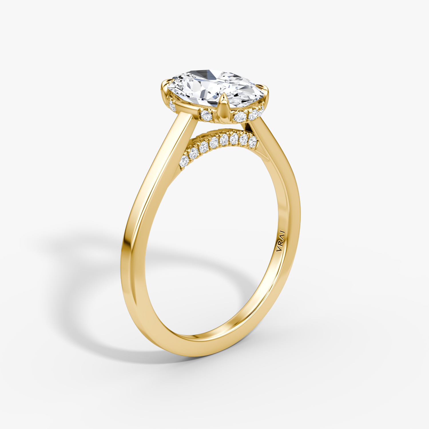 The Pavé Bridge Oval Engagement Ring | Plain Band | Yellow Gold