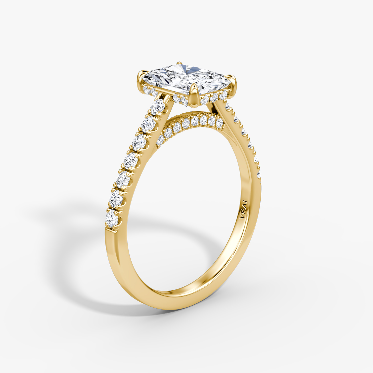 The Pavé Bridge Radiant Engagement Ring | Pavé Band | Yellow Gold