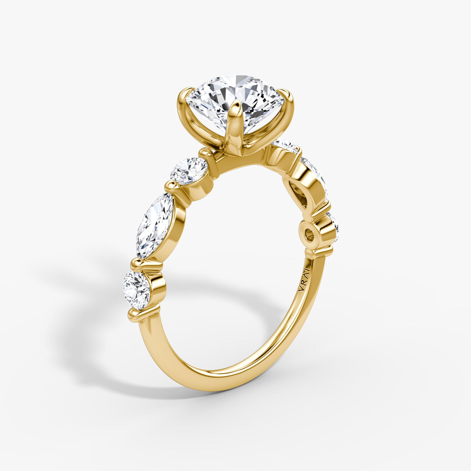 The Mixed Shape Single Shared Prong Round Brilliant Engagement Ring ...
