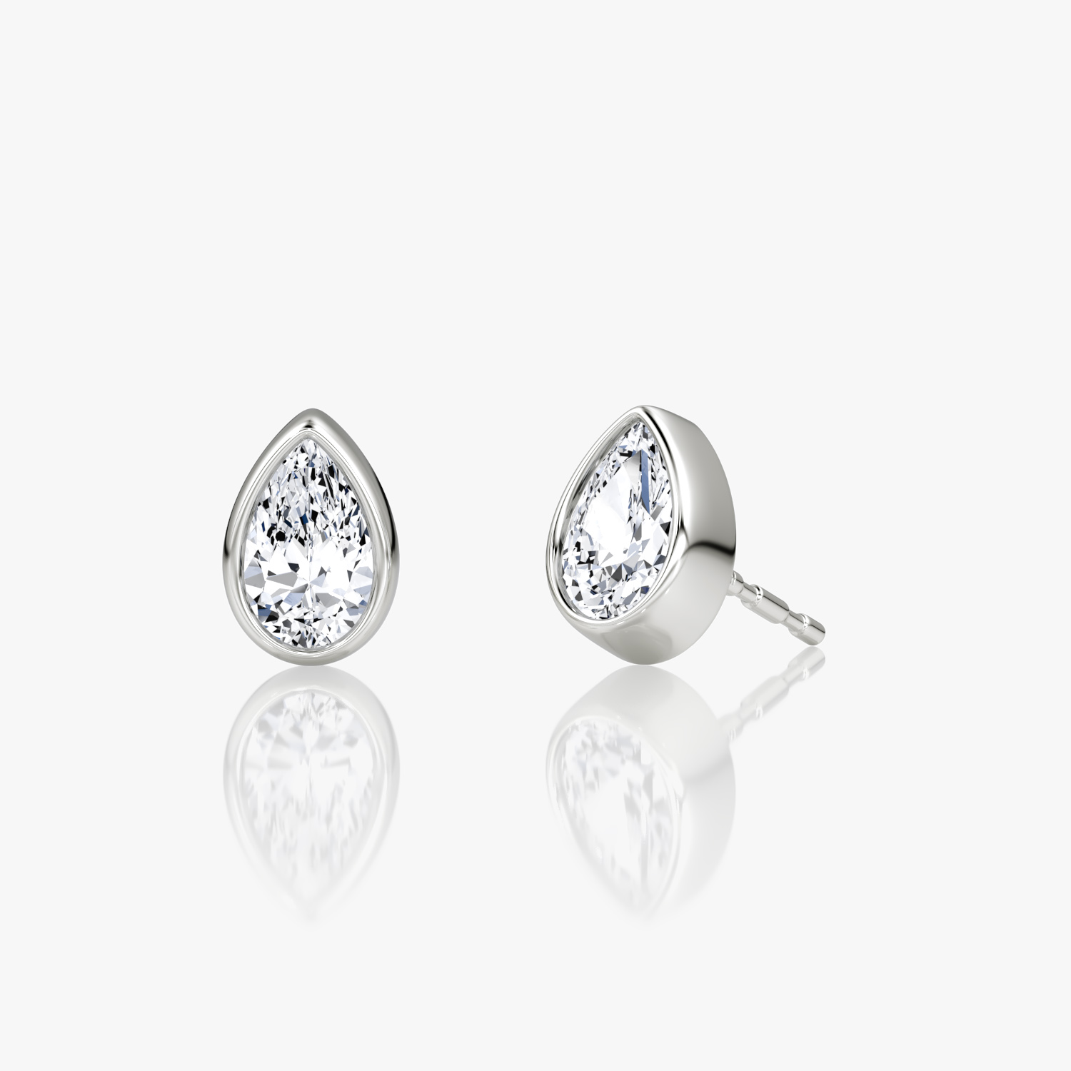 Bezel Solitaire Stud in White Gold | Pear Cut | 0.25ct Carat VRAI Created Diamond Per Stud