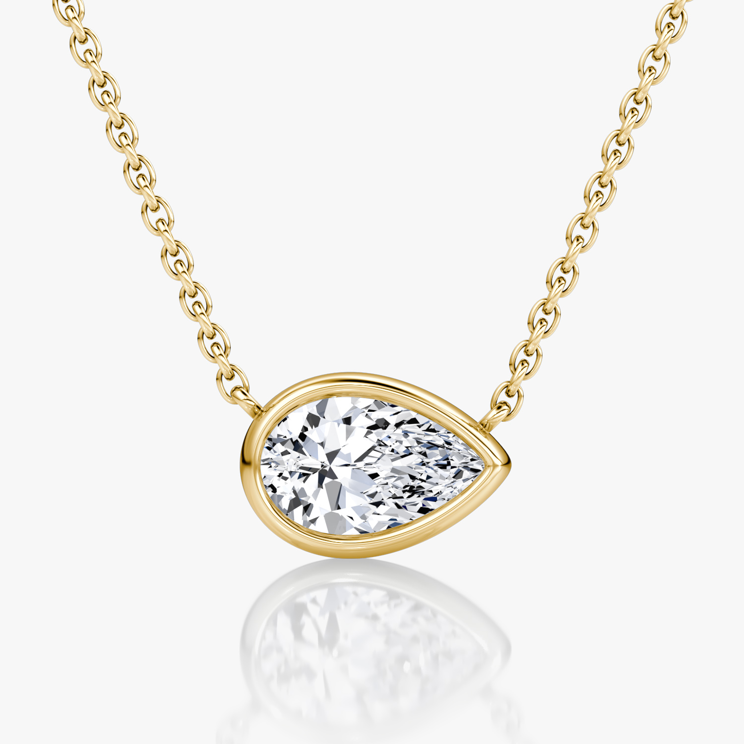 Bezel Solitaire Necklace in Yellow Gold | Pear Cut | 1.0ct Carat VRAI ...