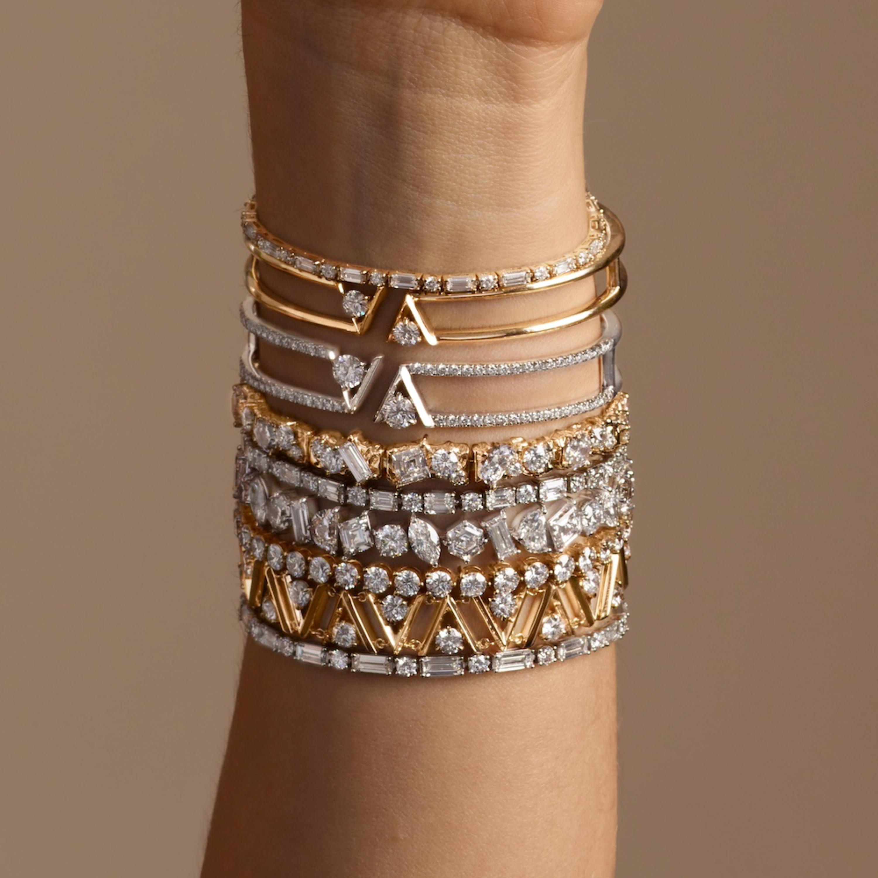 Layered & Shield cut stacking bracelets with VRAI Created Diamonds | VRAI