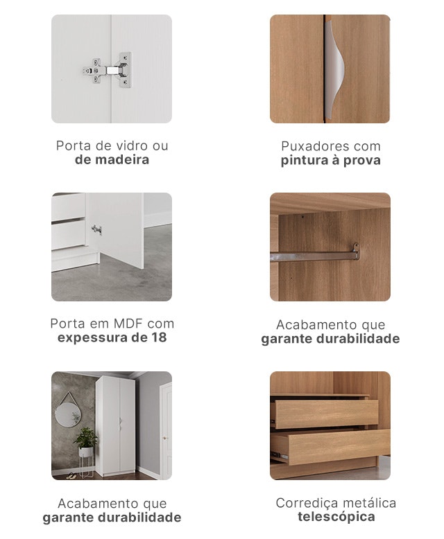 Guarda Roupa Modulado de Casal 10 Portas 5 Peças e 1 Mesa de Cabeceira ...