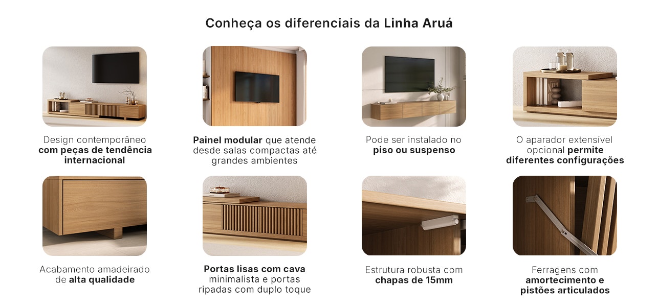 Painel Ripado para TV até 86 Polegadas 240cmx250cm Aruá CabeCasa ...