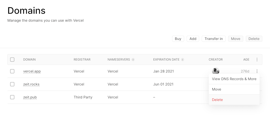 How do I remove a domain from my Vercel account? – Vercel Docs