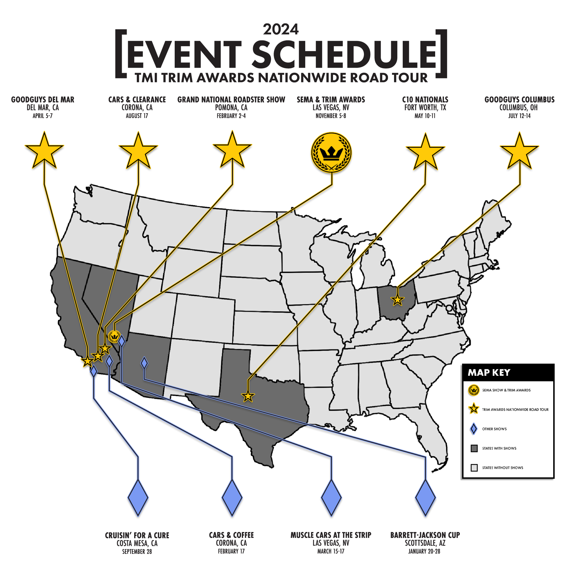 TMI 2024 Show Schedule and TRIM Awards Road Show Schedule