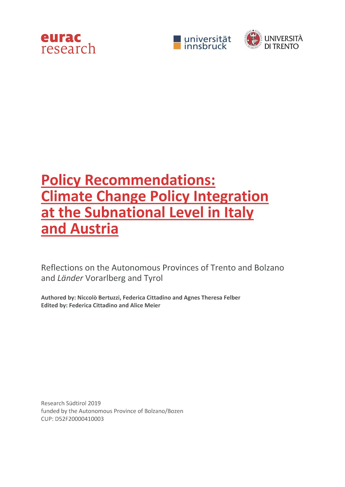 DOI - Policy Recommendations: Climate Change Policy Integration at the ...