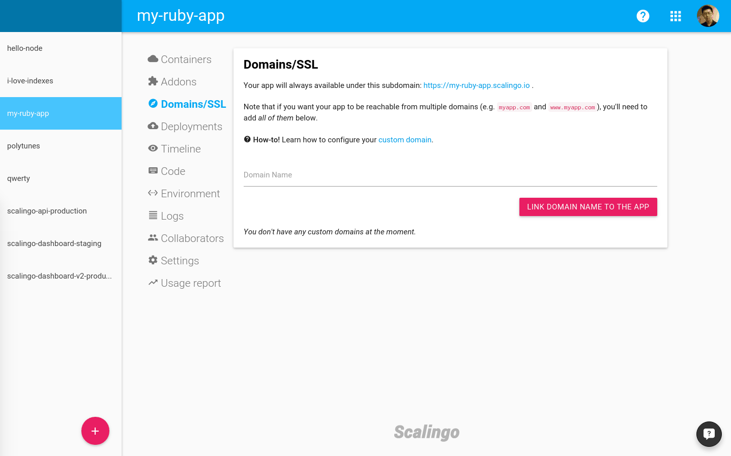 Scalingo Dashboard v2 - Scalingo