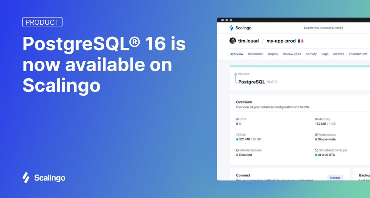 PostgreSQL 16 Now Available on Scalingo – Faster, More Secure, and AI-Ready