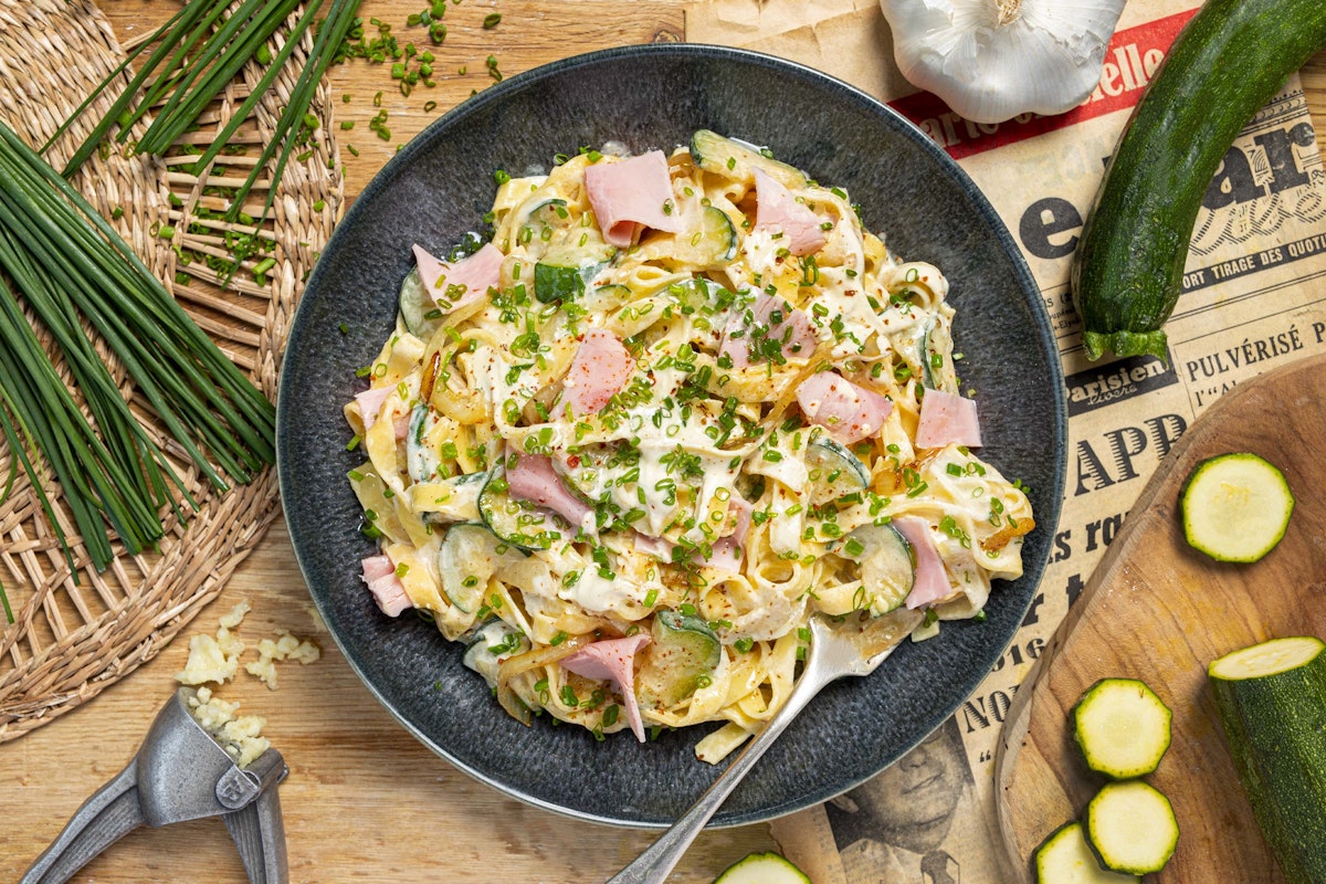 Les tagliatelles au jambon de Paris et ciboulette