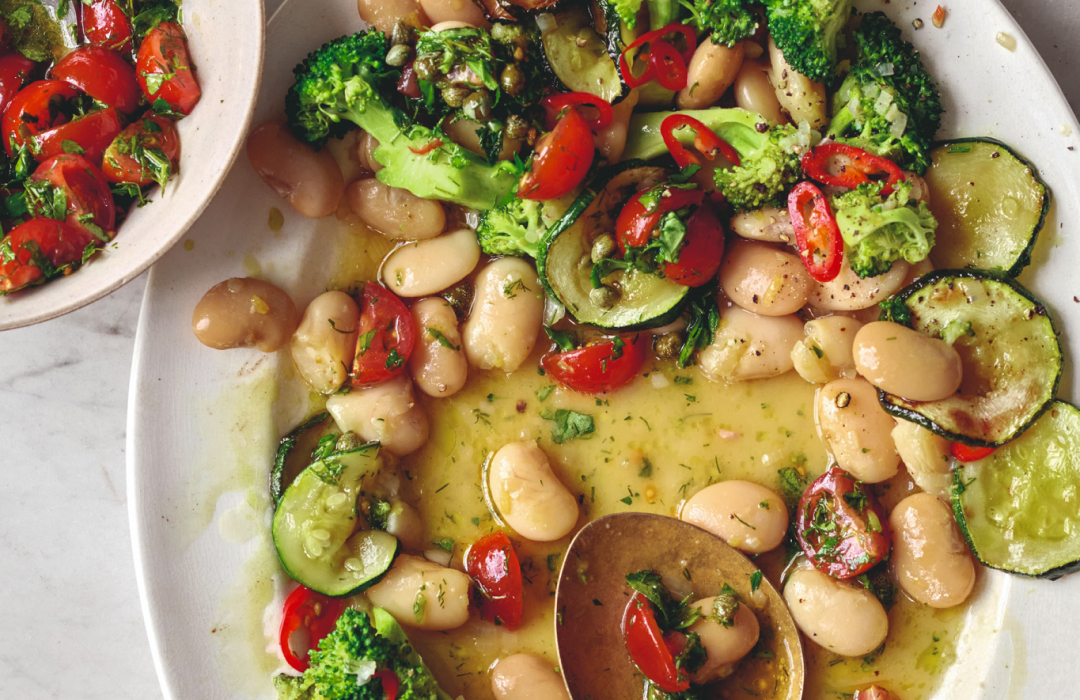 RECIPE: Courgette Butter Beans with Tomato Salsa