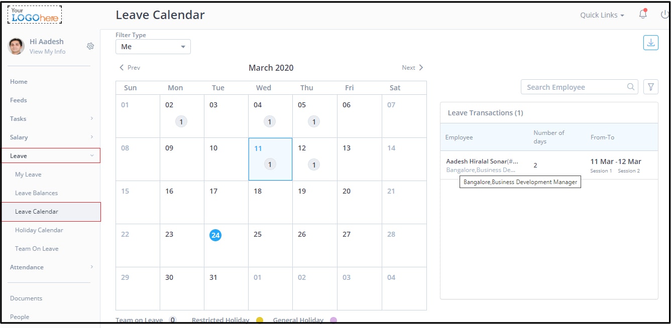 View leave calendar of team members