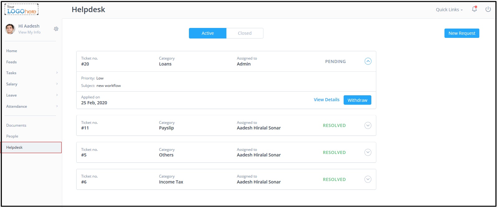 Raise and view helpdesk tickets