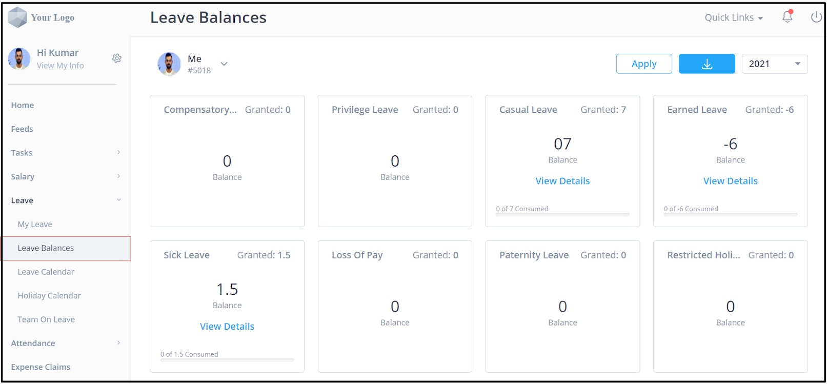 View team members’ leave balances