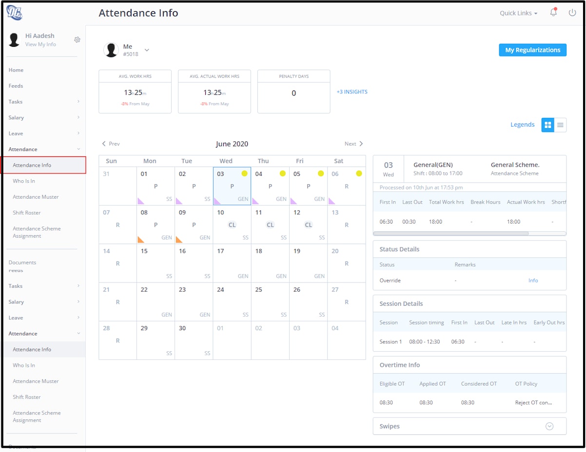 View attendance info of team members