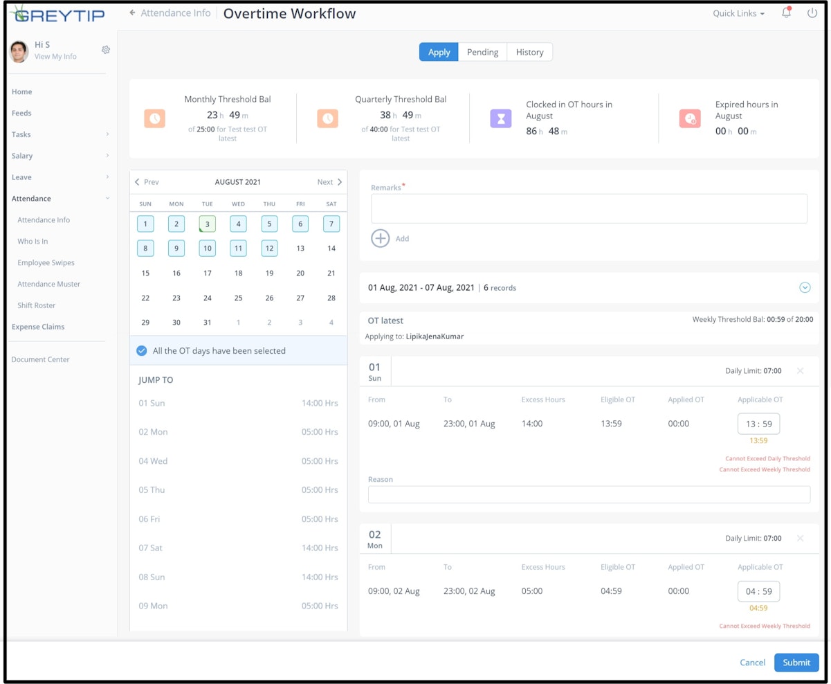 View overtime information