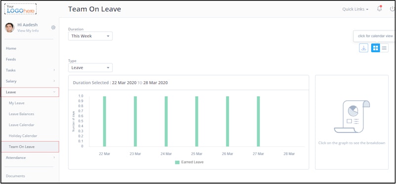 View leave dashboard of team members
