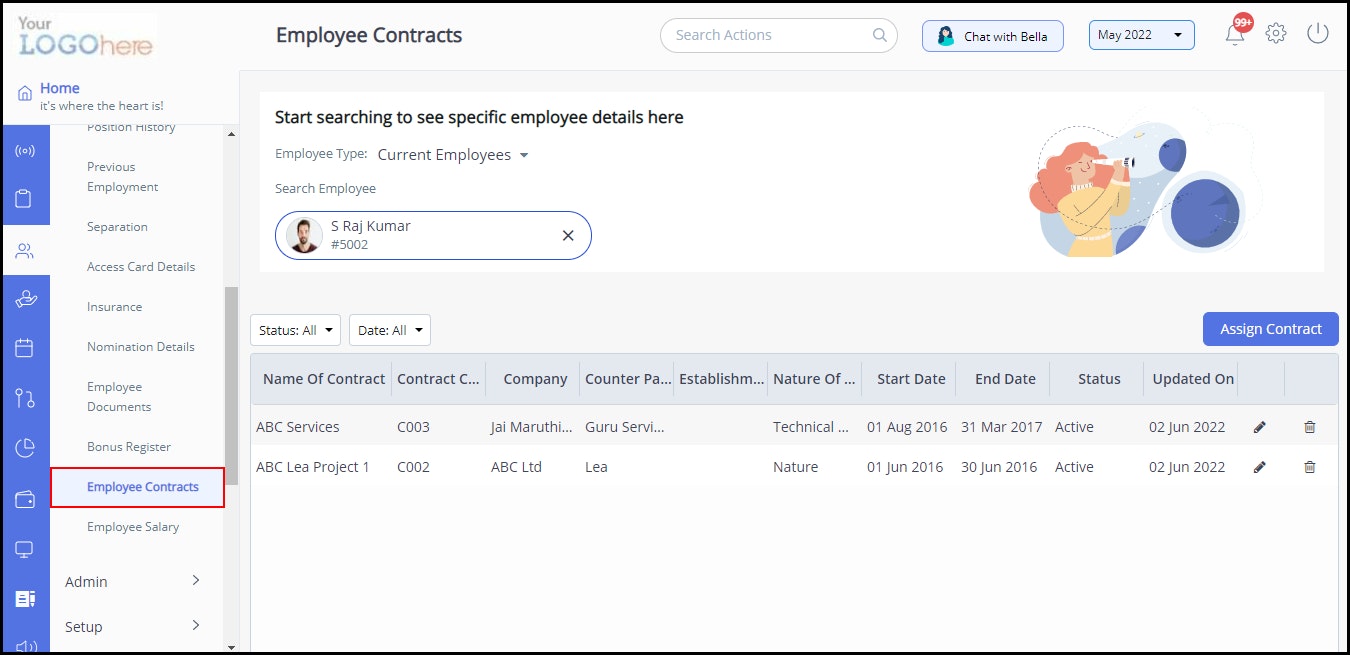 Assign contracts to employees