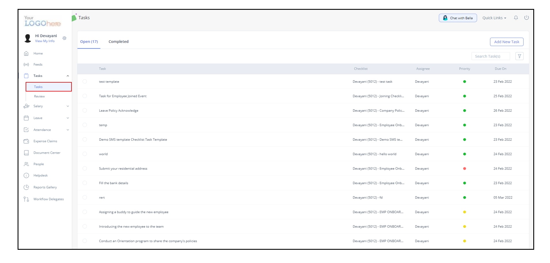 View and create tasks