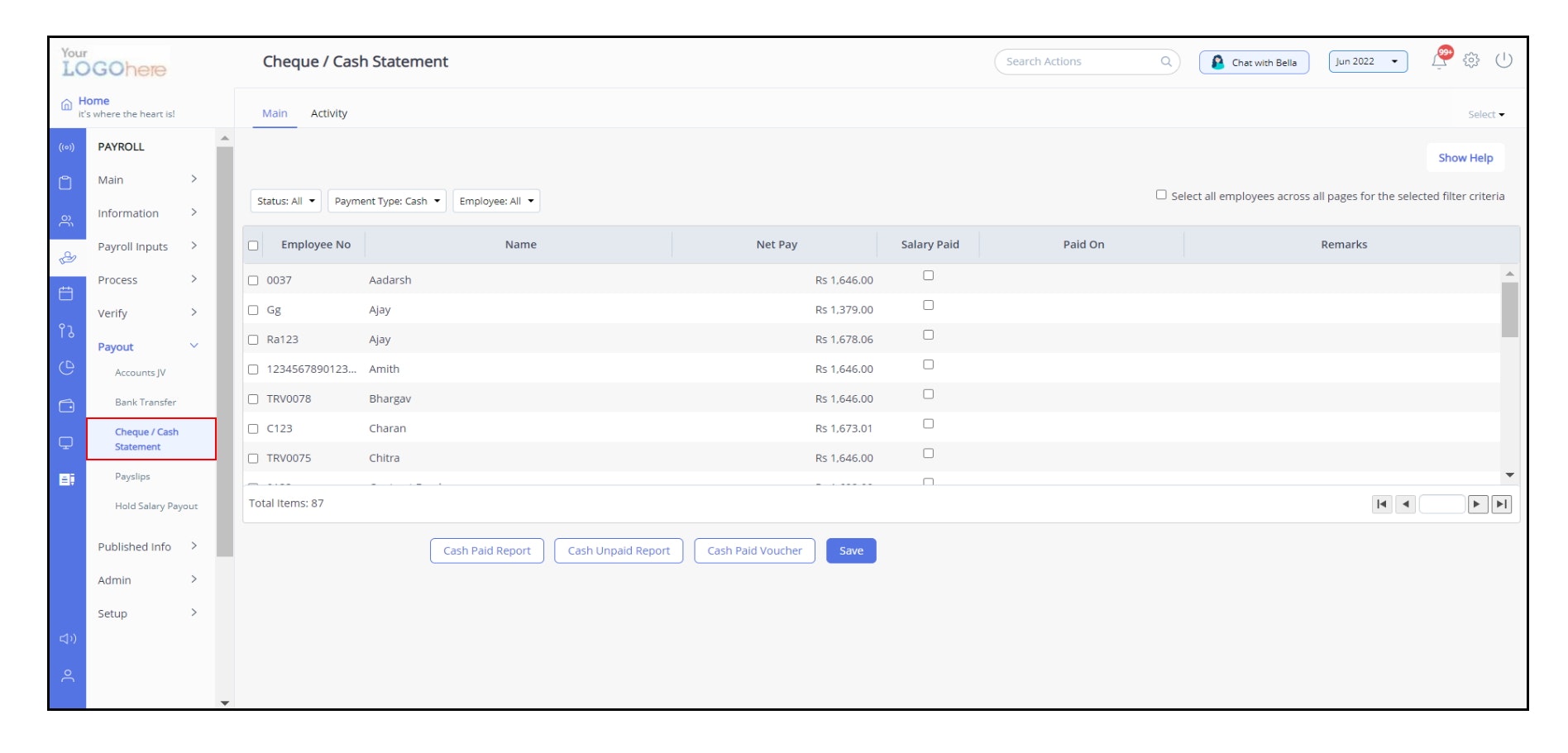 Download the cheque/cash statements