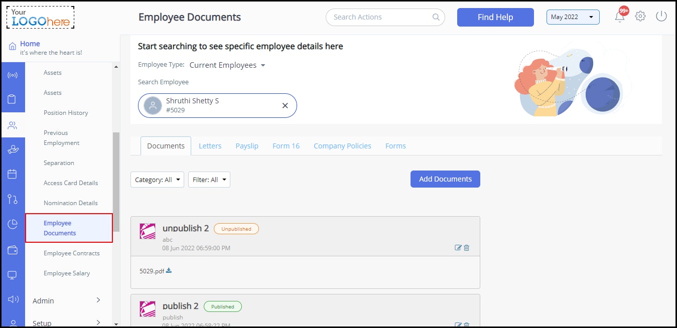 Upload and download employee's documents