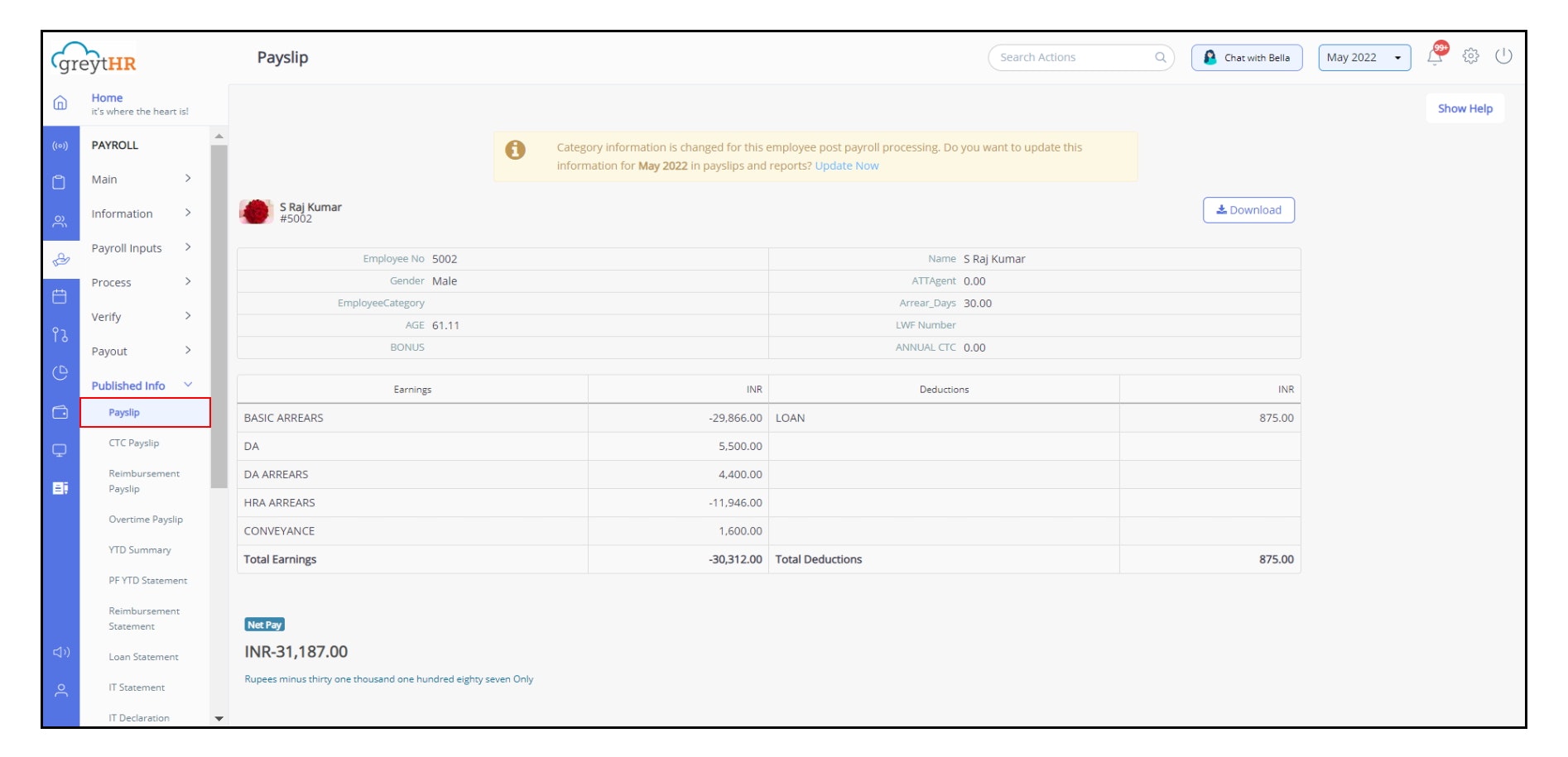 View and download employee's payslip
