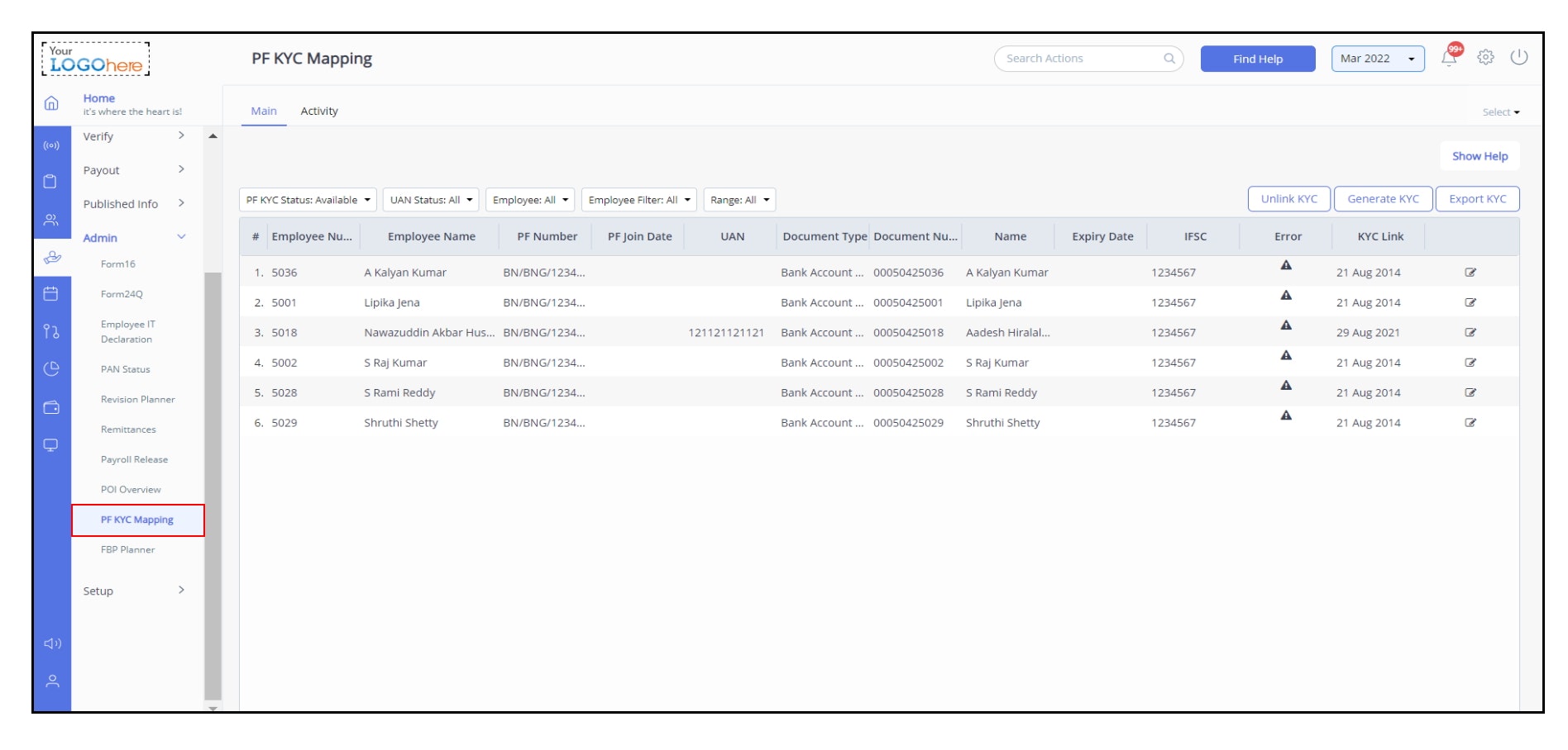 Map PF KYC documents