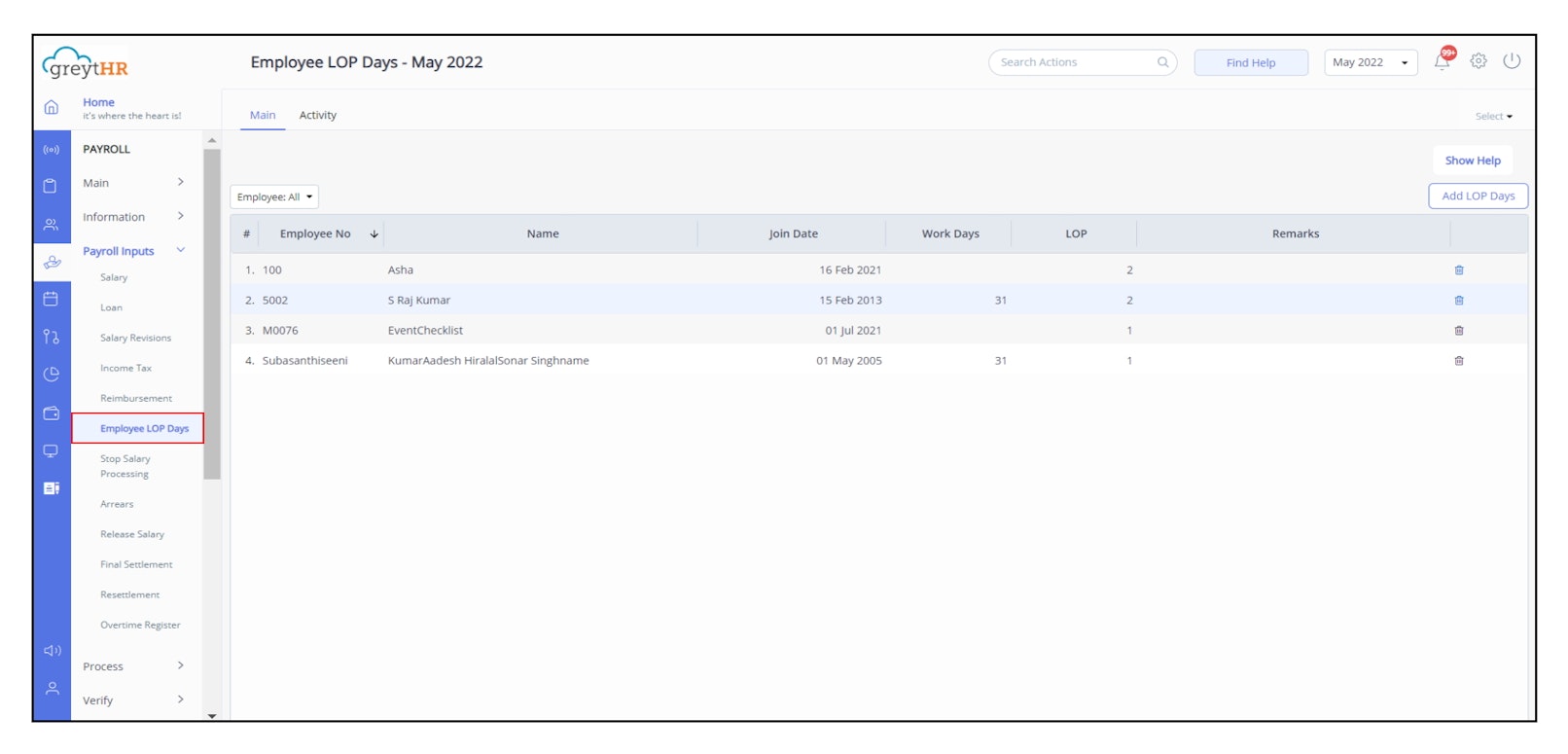 Update employee’s LOP days
