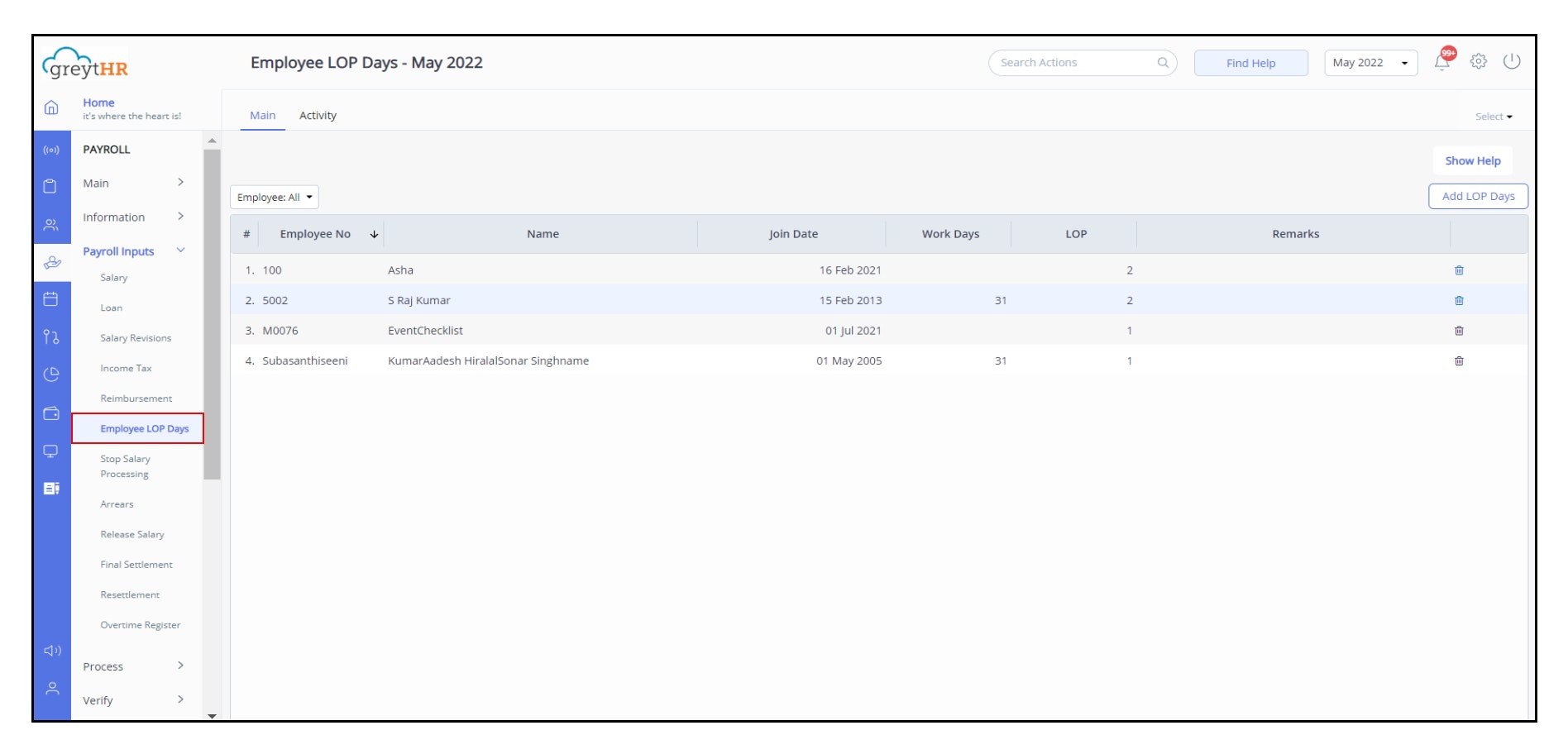 Update employee’s LOP days