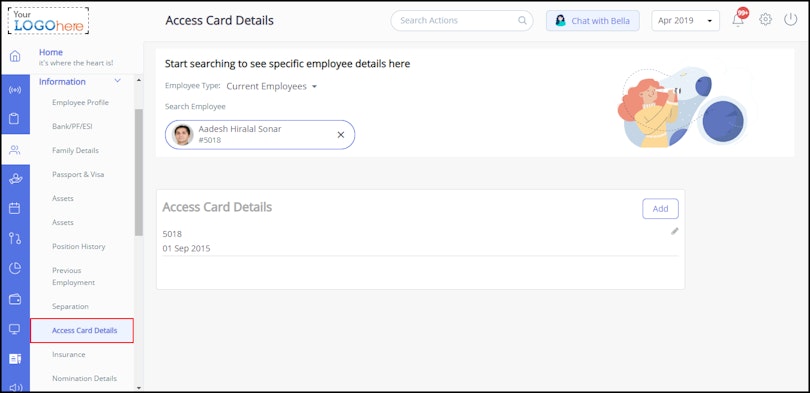 Add/edit employee's access card details
