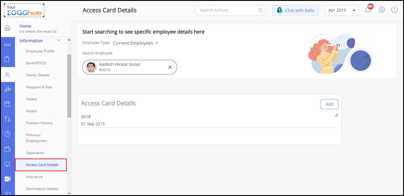 Add/edit employee's access card details