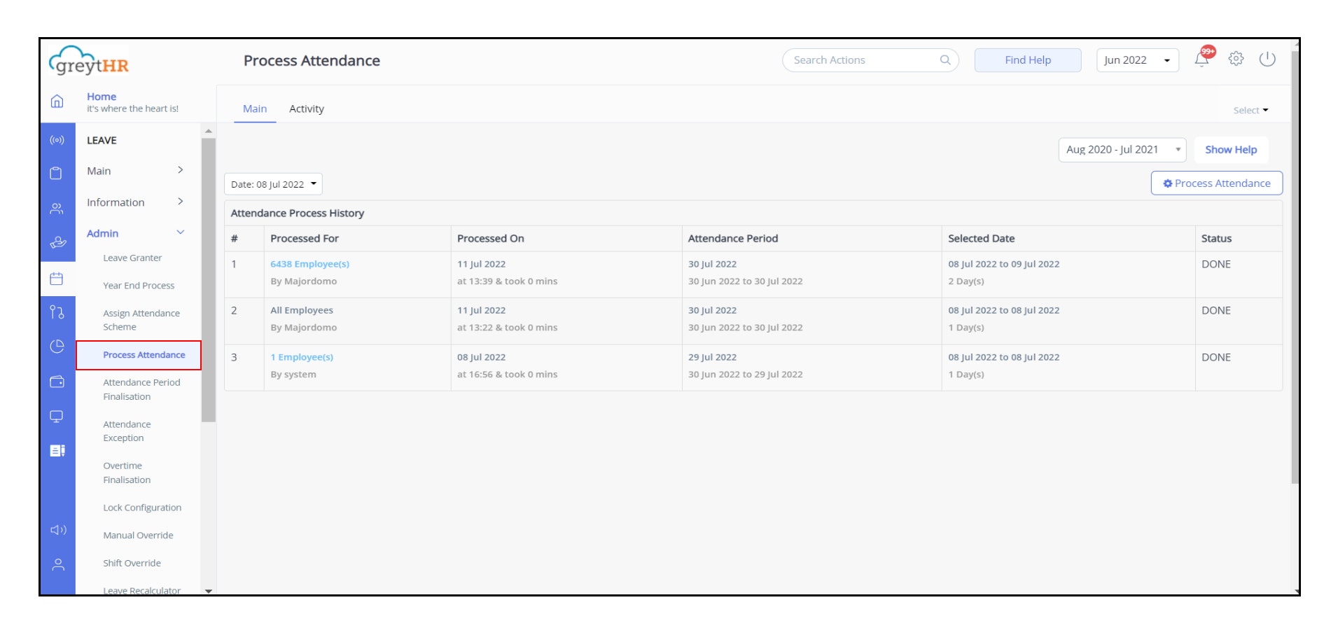 Process employees' attendance