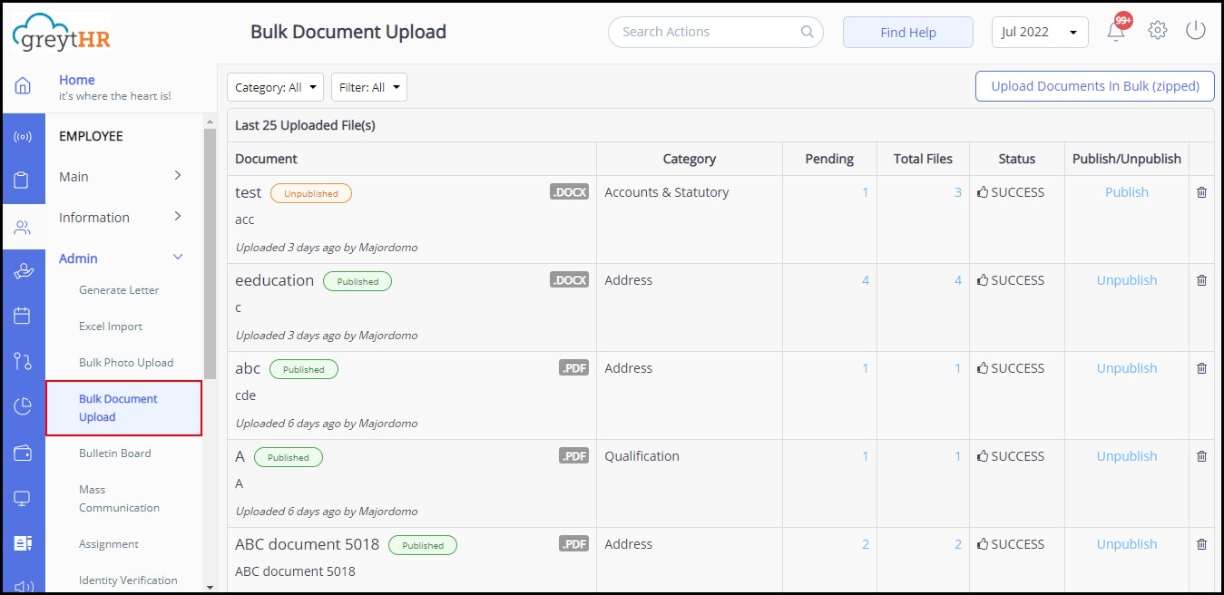 Upload employee documents in bulk