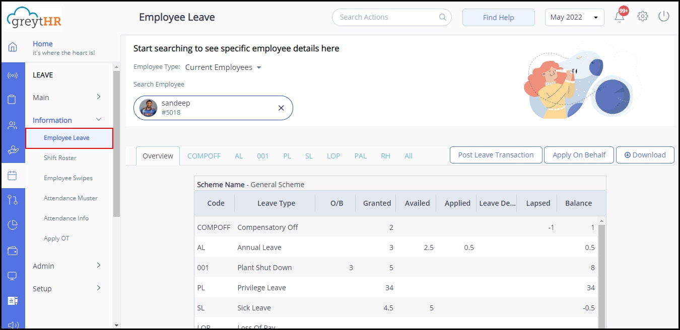 View and manage employee leave details