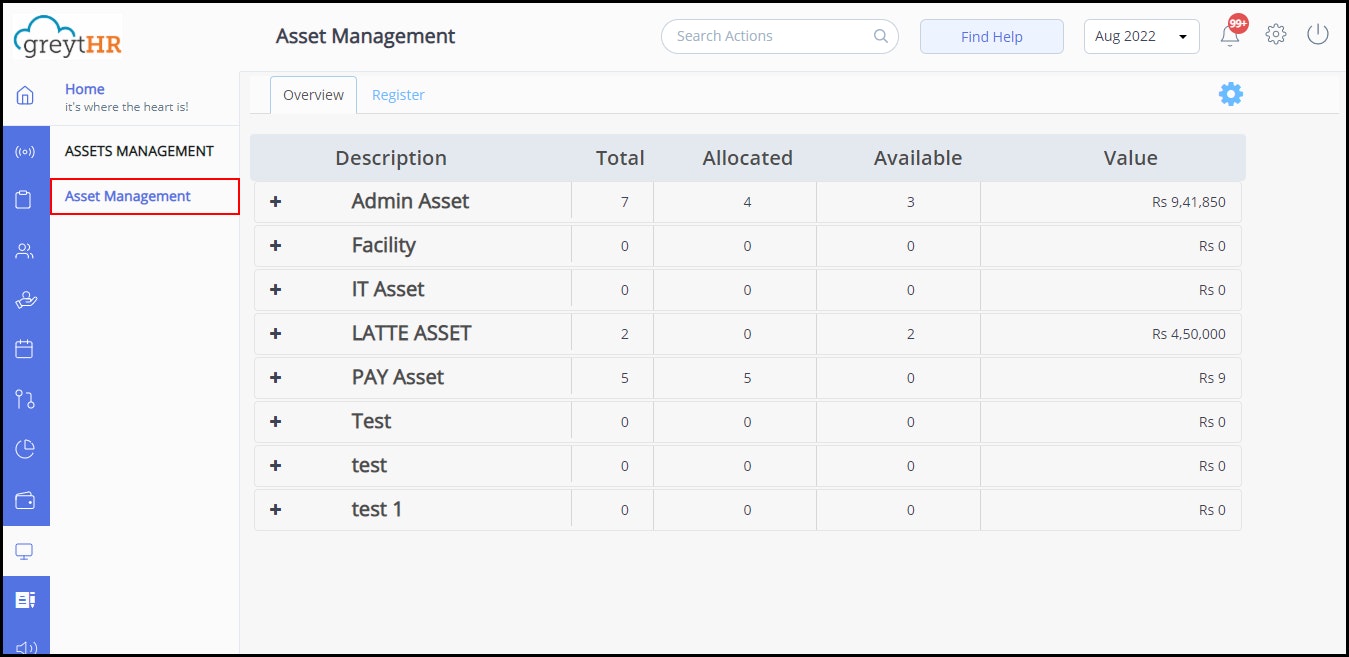 Manage assets/asset groups