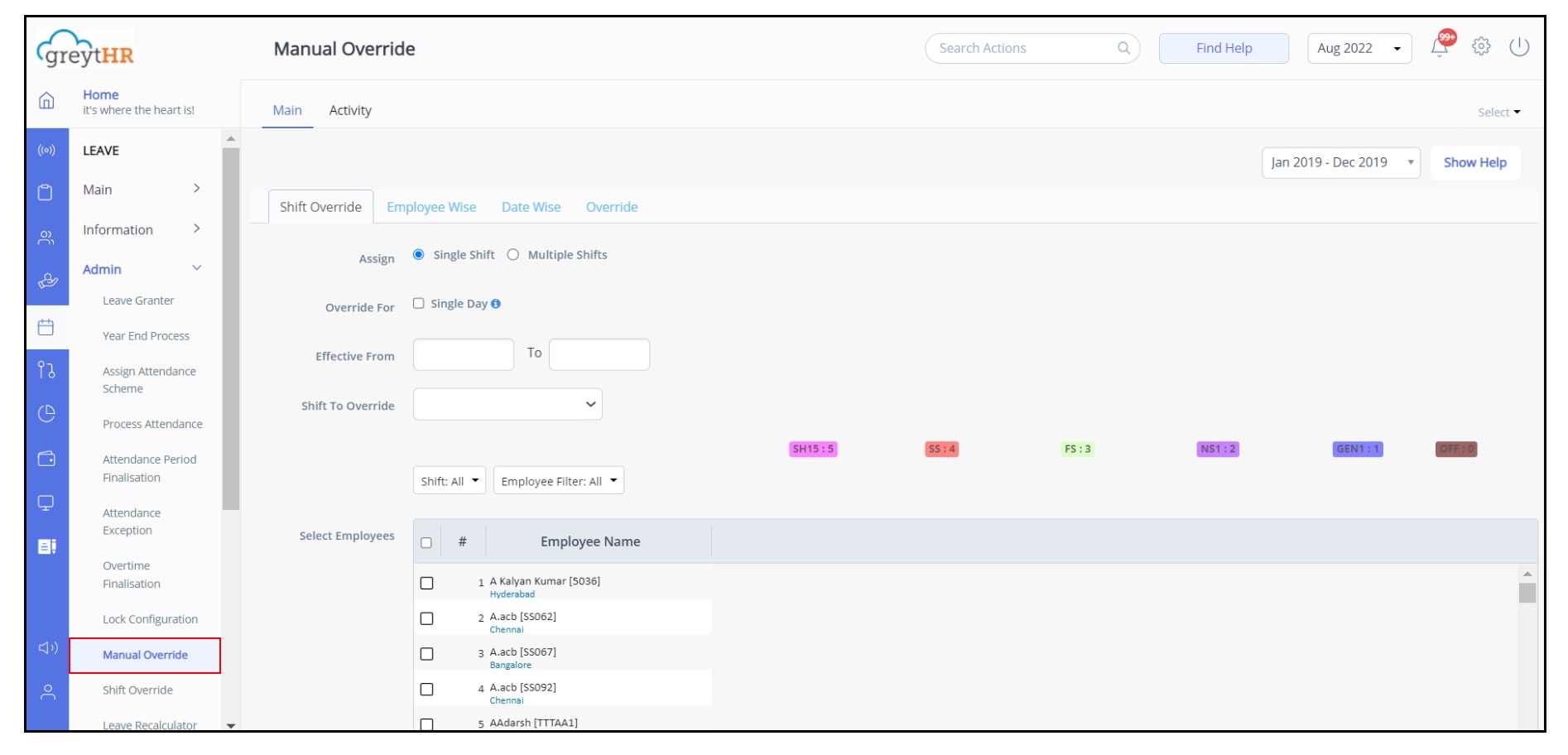 Override employees’ attendance manually